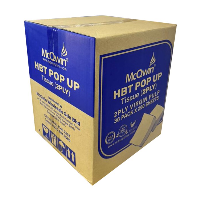McQwin 2 Ply HBT / Pop Up Facial Tissue 250 sheets per pkt [36 pkt per ...