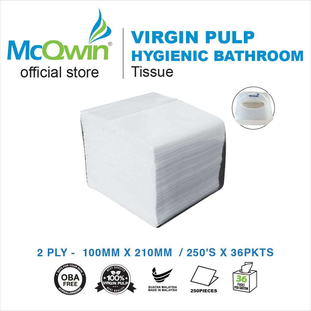 Virgin Pulp Hygienic Bathroom Tissue (HBT) 2PLY - 100mm x 210mm x 250's ...