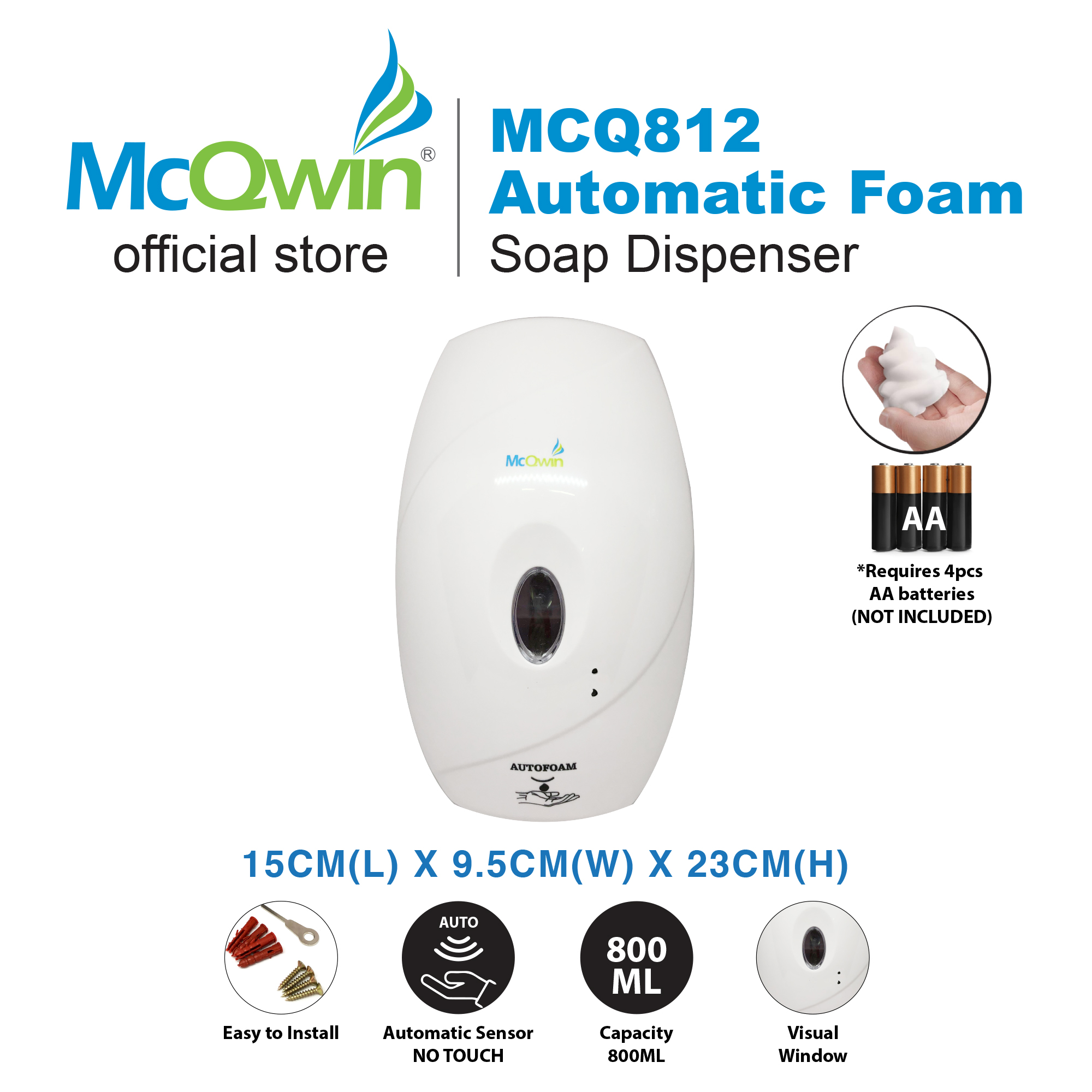 Auto Foam Dispenser 800ml (MCQ812) @www.mqsupplies.com