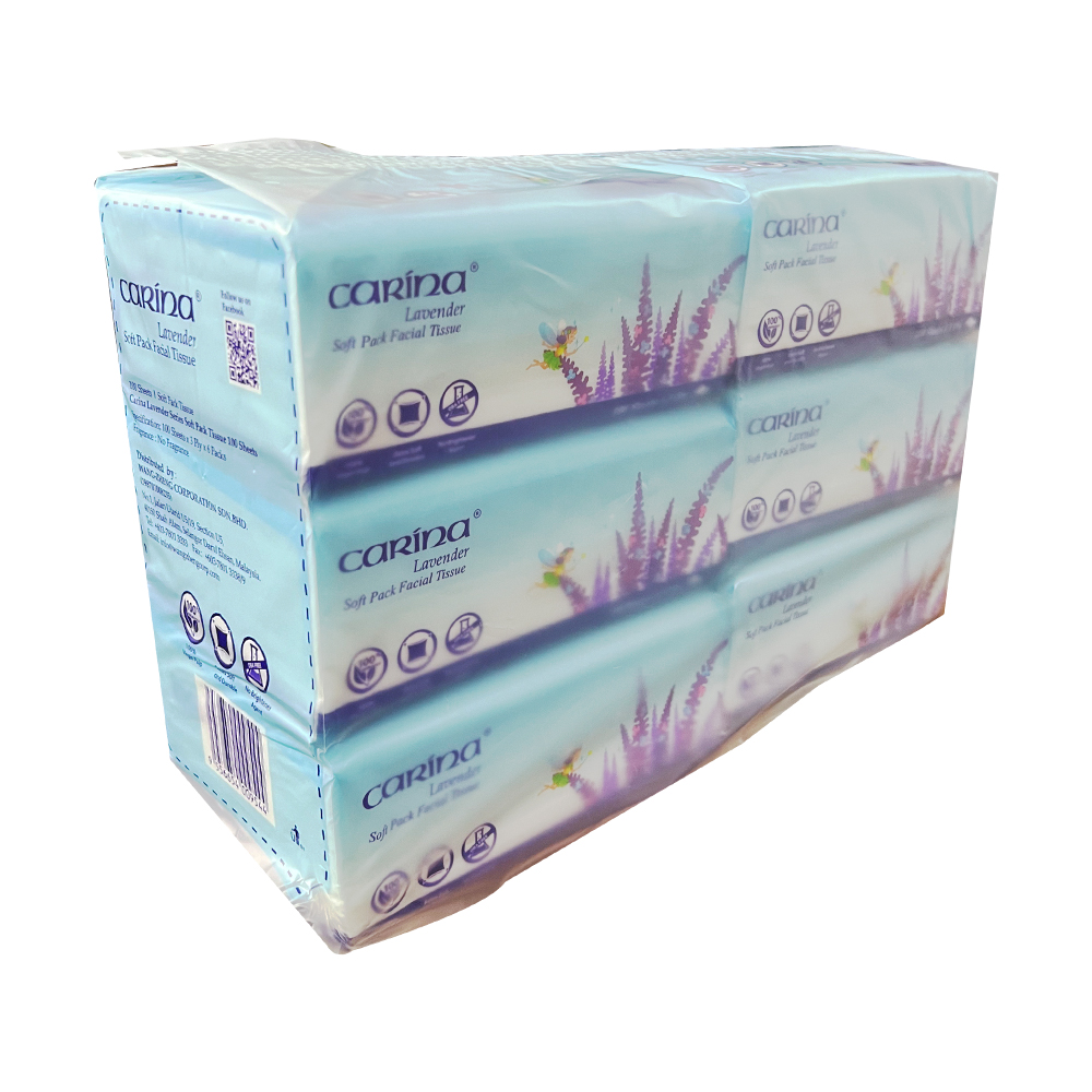 Carina Soft Pack 3ply 100% Virgin Pulp Facial Tissue - 100's X 6 Pkts x ...