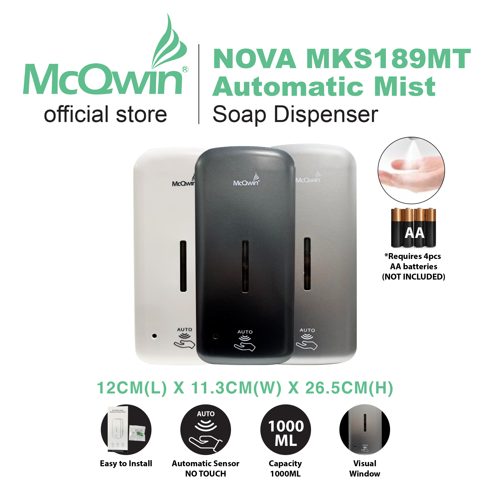 NOVA Automatic Mist Dispenser 1000ml (MKS189MT)@www.mqsupplies.com